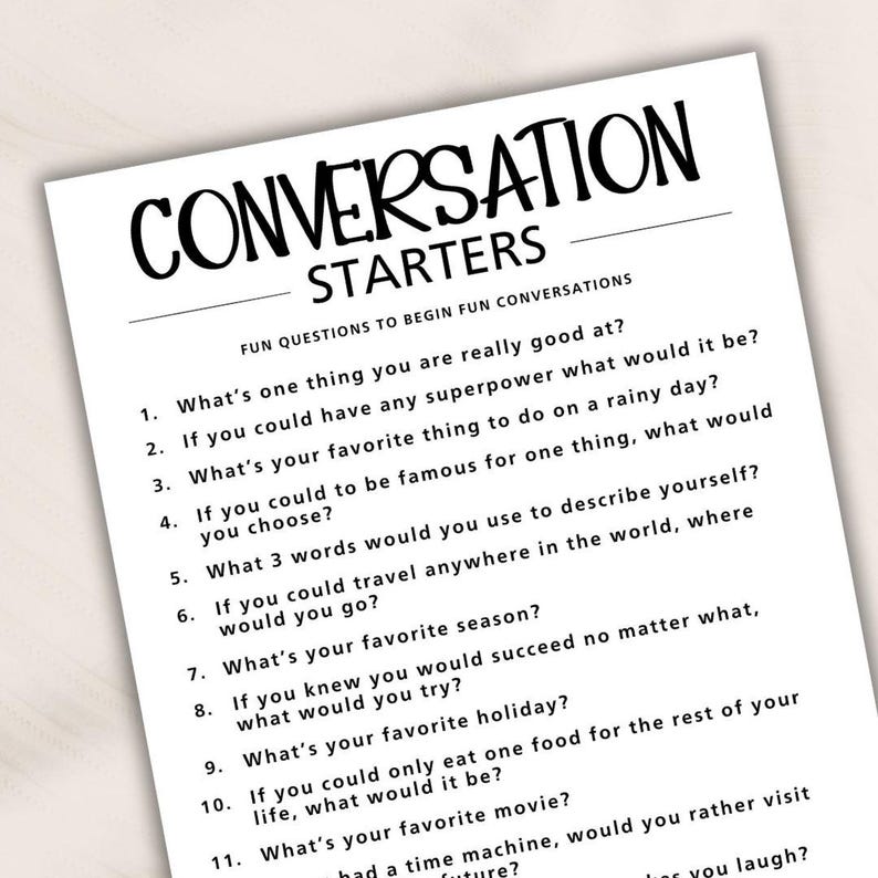 Conversation Starters, Printable Icebreakers, Party Starter, Table Talk ...