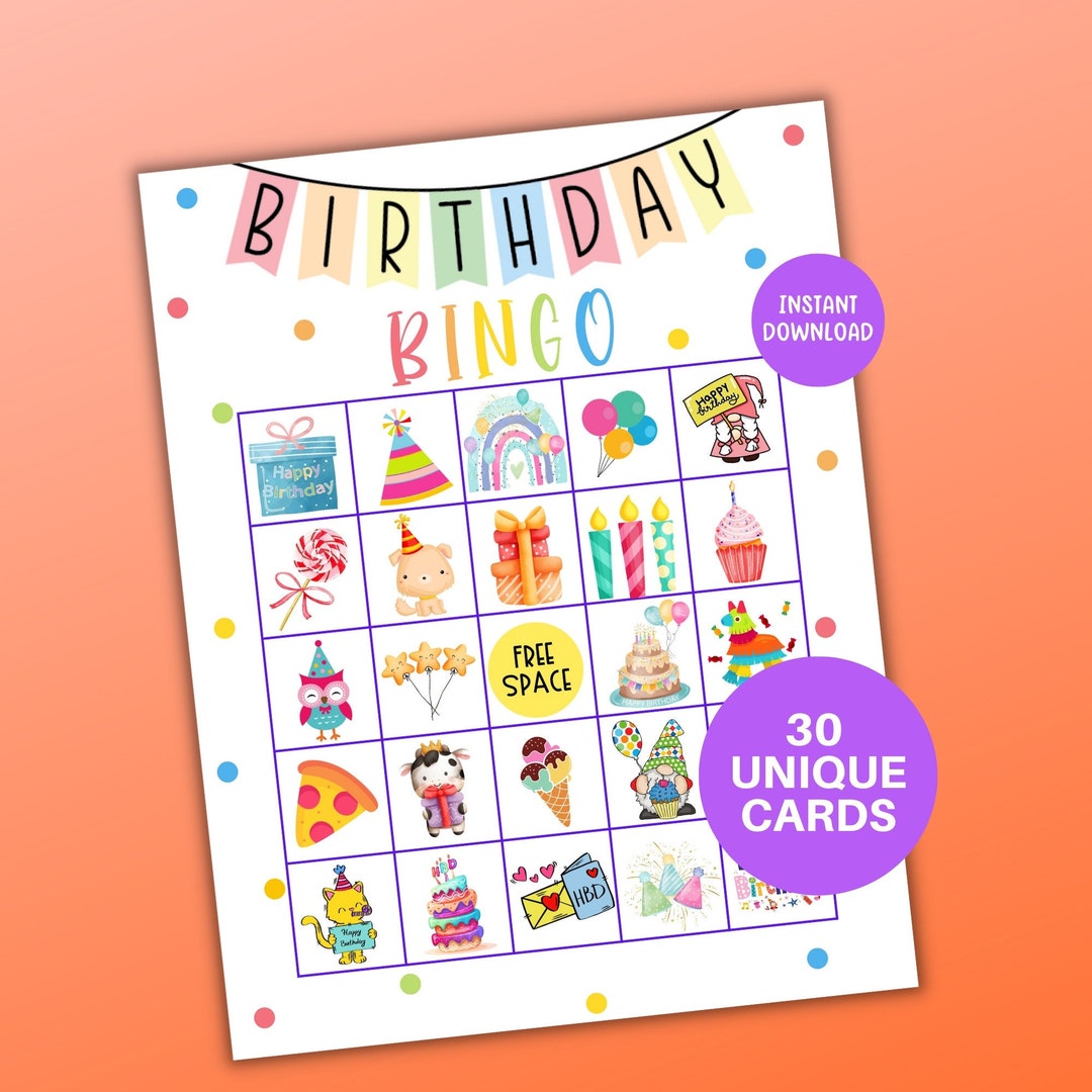 Birthday Bingo, Kids Bingo Game, Printable Birthday Party Bingo, Kids ...