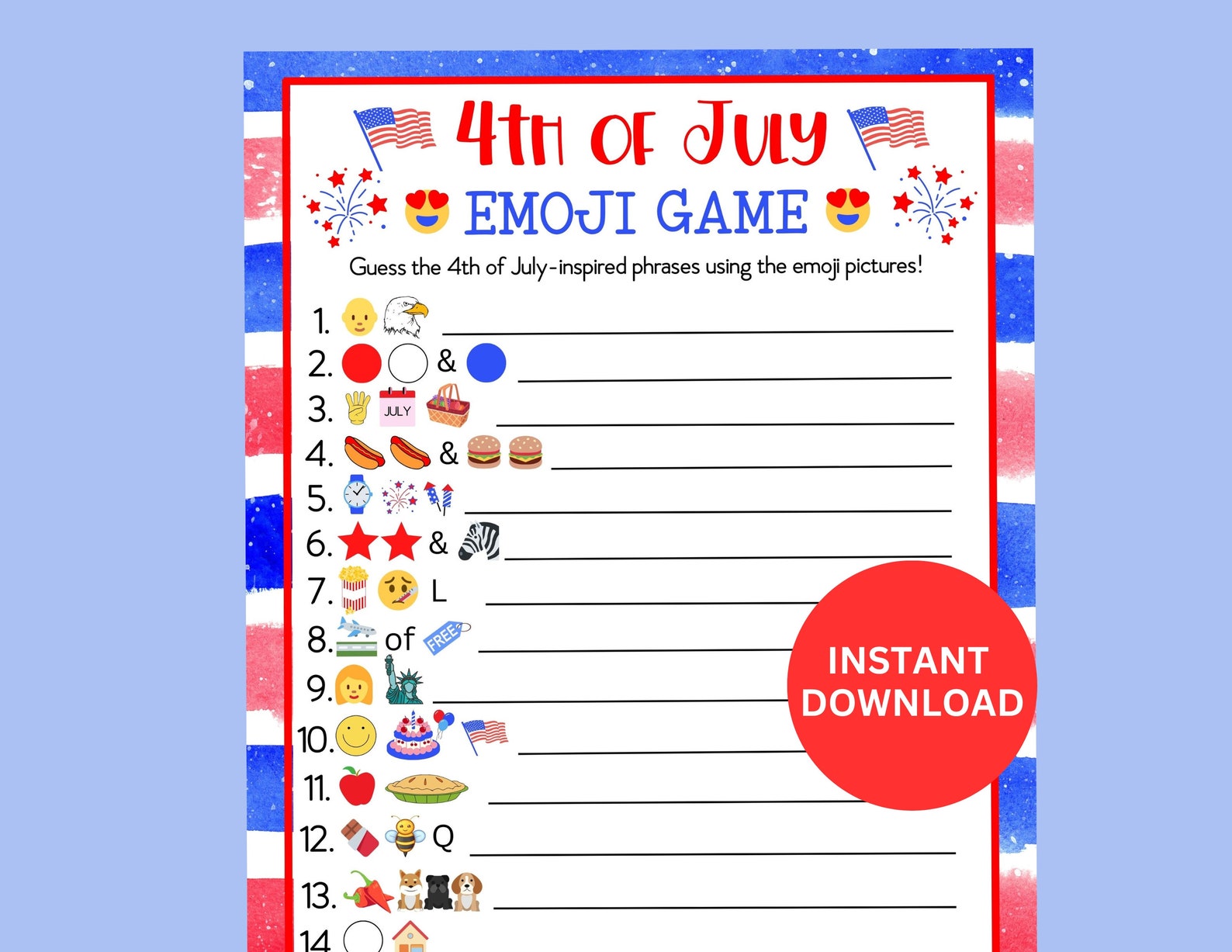 4th of July Emoji Game, Printable July 4th Game, Independence Day Game ...