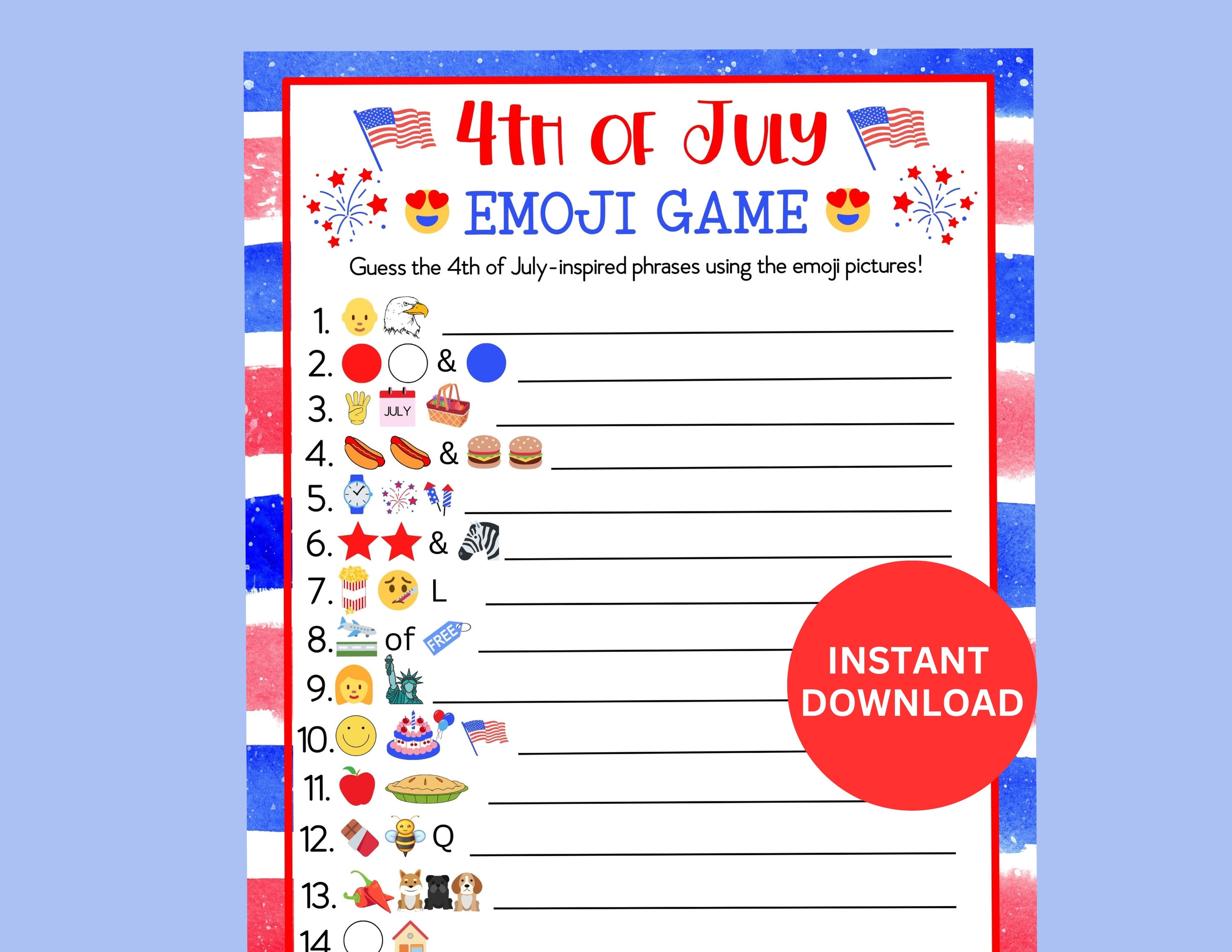 4th of July Emoji Game, Printable July 4th Game, Independence Day Game ...