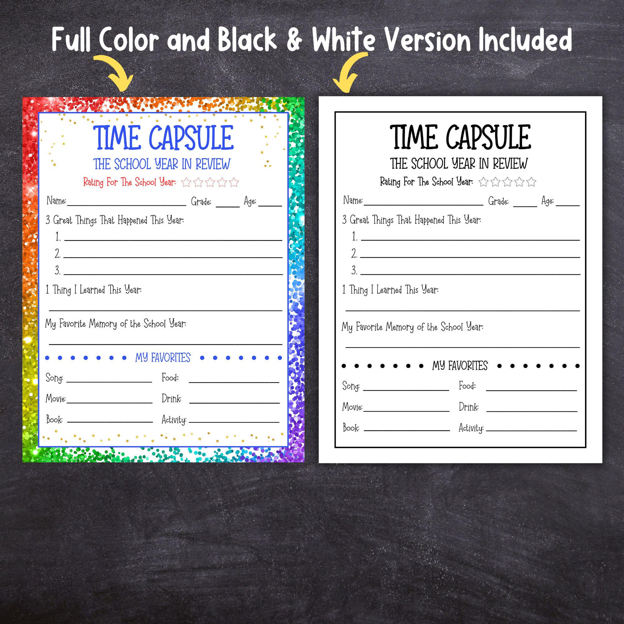 School Year Time Capsule, Printable School Year in Review, Annual ...