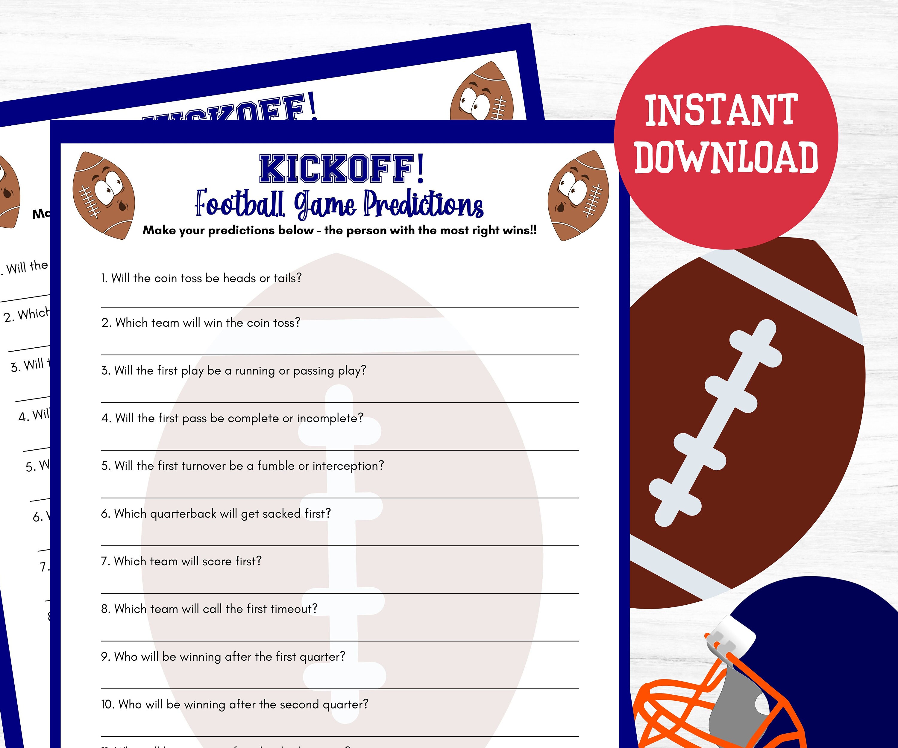 Football Game Predictions Game, Printable Football Party Game, Football ...