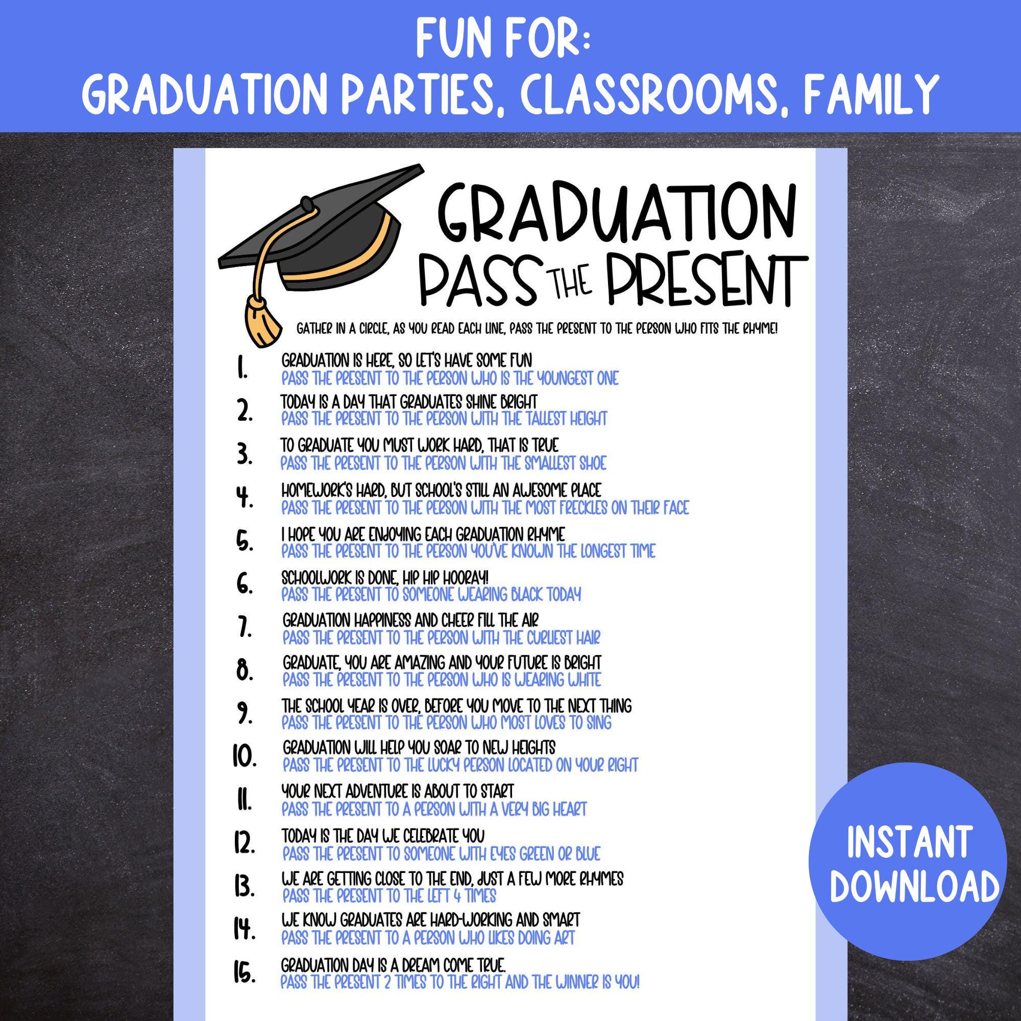 Pass the Present Graduation Game, Printable Group Graduation Game, Left ...