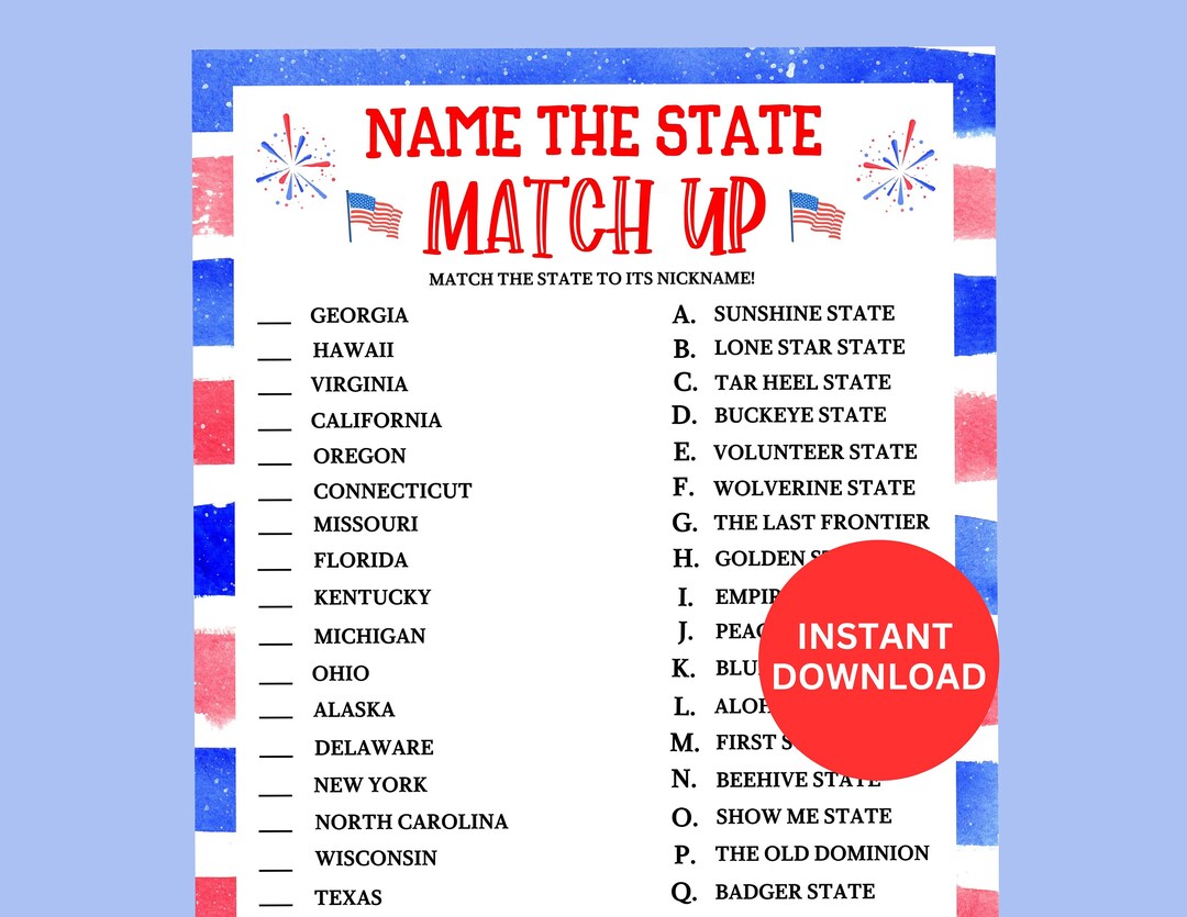 4th of July Game, Printable Name the State Game, USA States Quiz, US ...