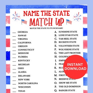 4th of July Game, Printable Name the State Game, USA States Quiz, US ...