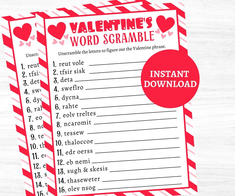 Valentine's Word Scramble Game, Fun Valentine's Printable Game ...