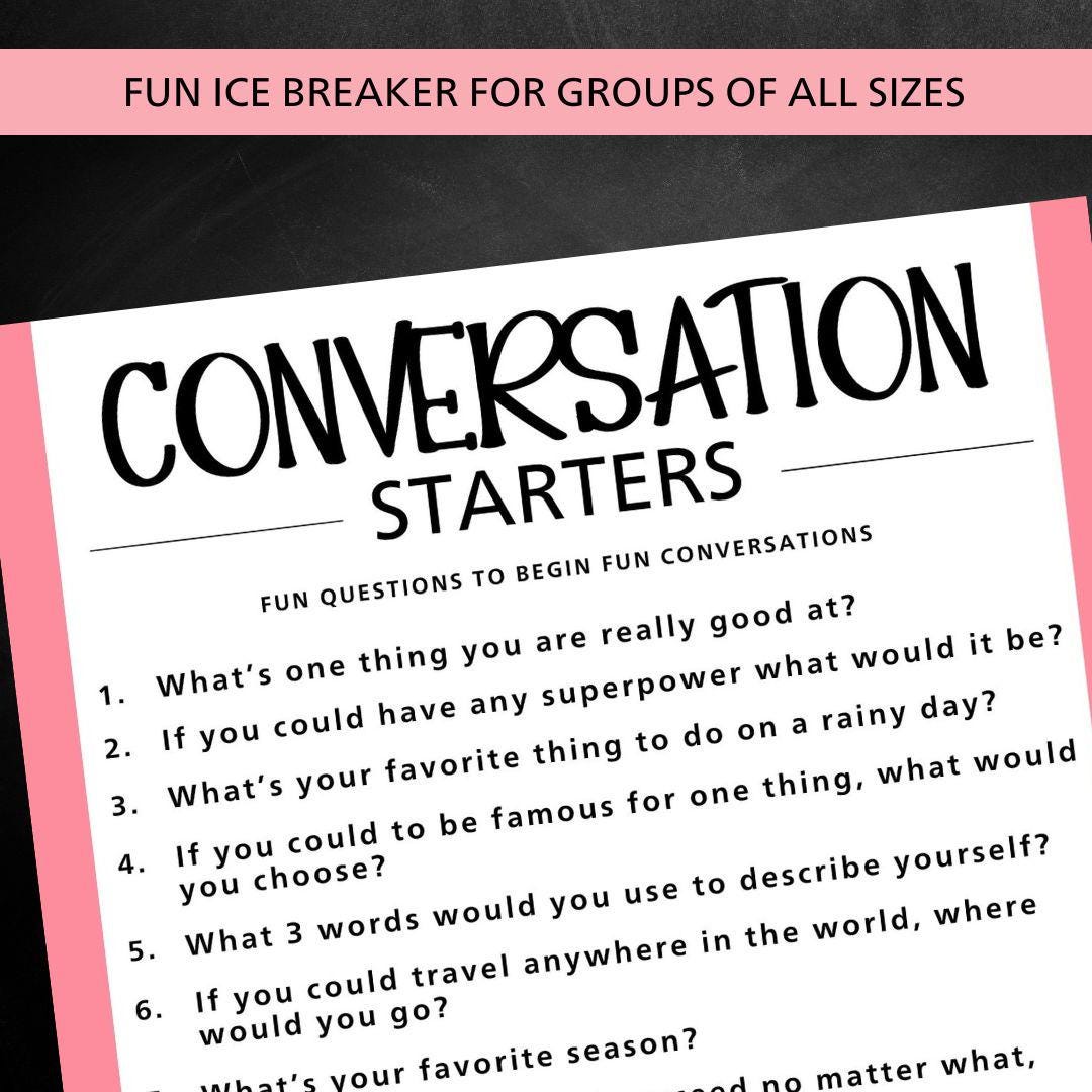 Conversation Starters, Printable Icebreakers, Party Starter Icebreakers ...