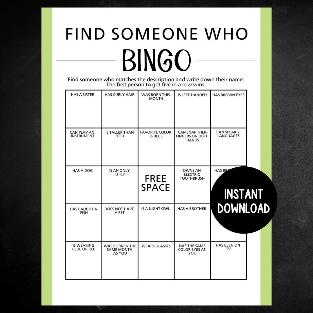 Icebreaker Game, Printable Icebreaker Bingo Find Someone Who, Human ...