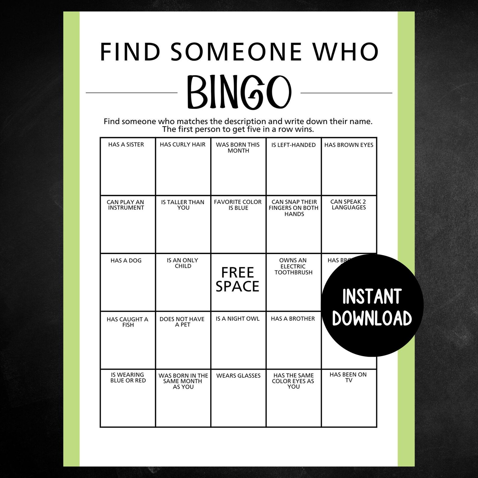 Icebreaker Game, Printable Icebreaker Bingo Find Someone Who, Human ...