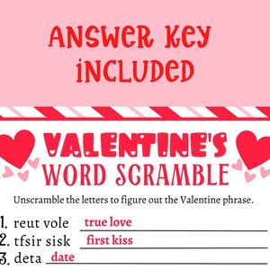 Valentine's Word Scramble Game, Fun Valentine's Printable Game ...