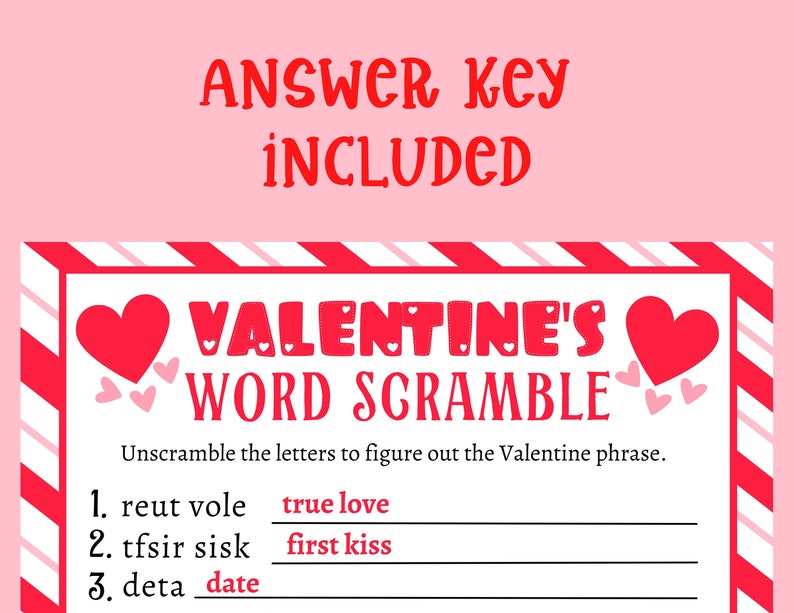 Valentine's Word Scramble Game, Fun Valentine's Printable Game ...