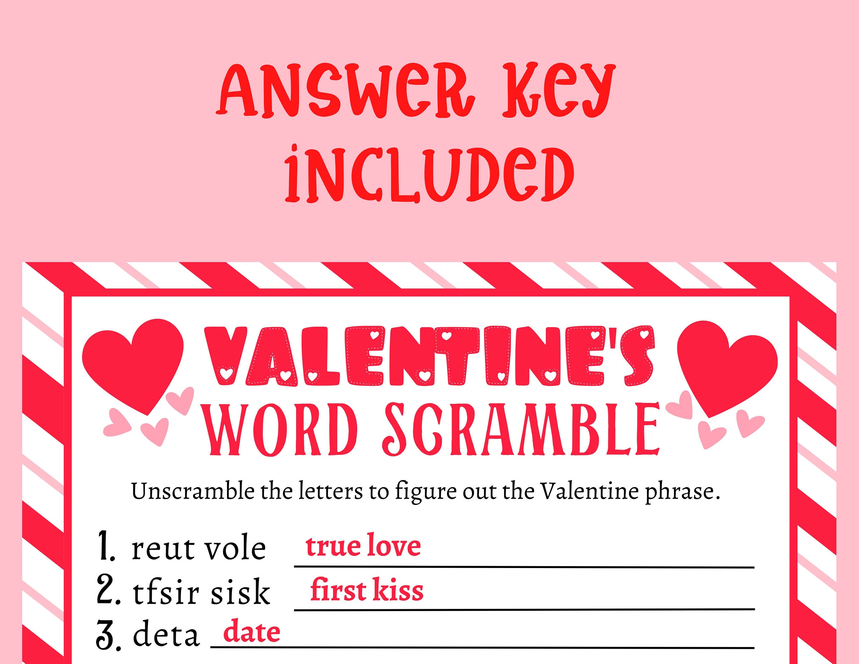 Valentine's Word Scramble Game, Fun Valentine's Printable Game ...