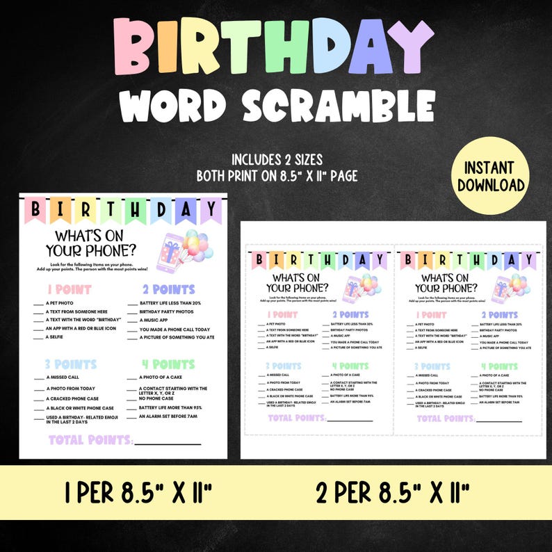 Birthday Word Scramble, Printable Pastel Birthday Game, Birthday Party ...