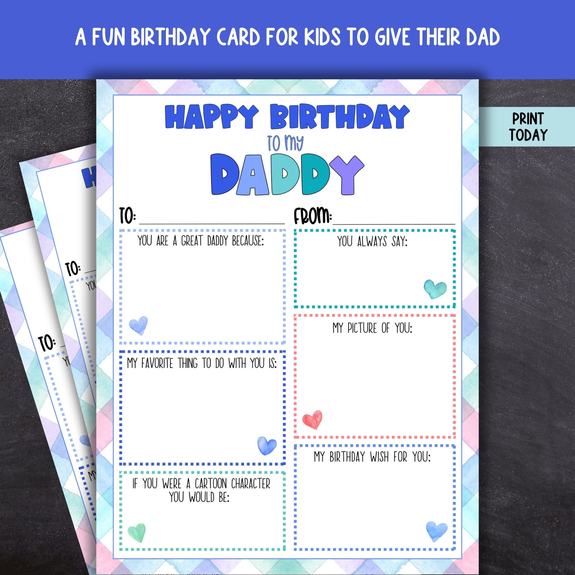 Birthday Card for Daddy, Printable Kids Birthday Card for Daddy, Dad ...
