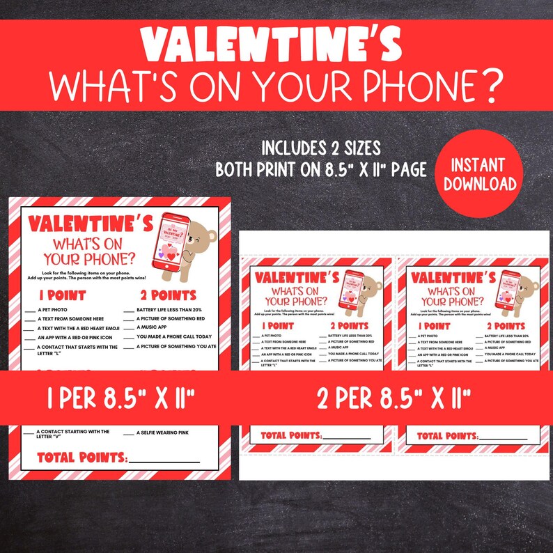 Valentine's What's on Your Phone Game, Printable Valentine's Game ...