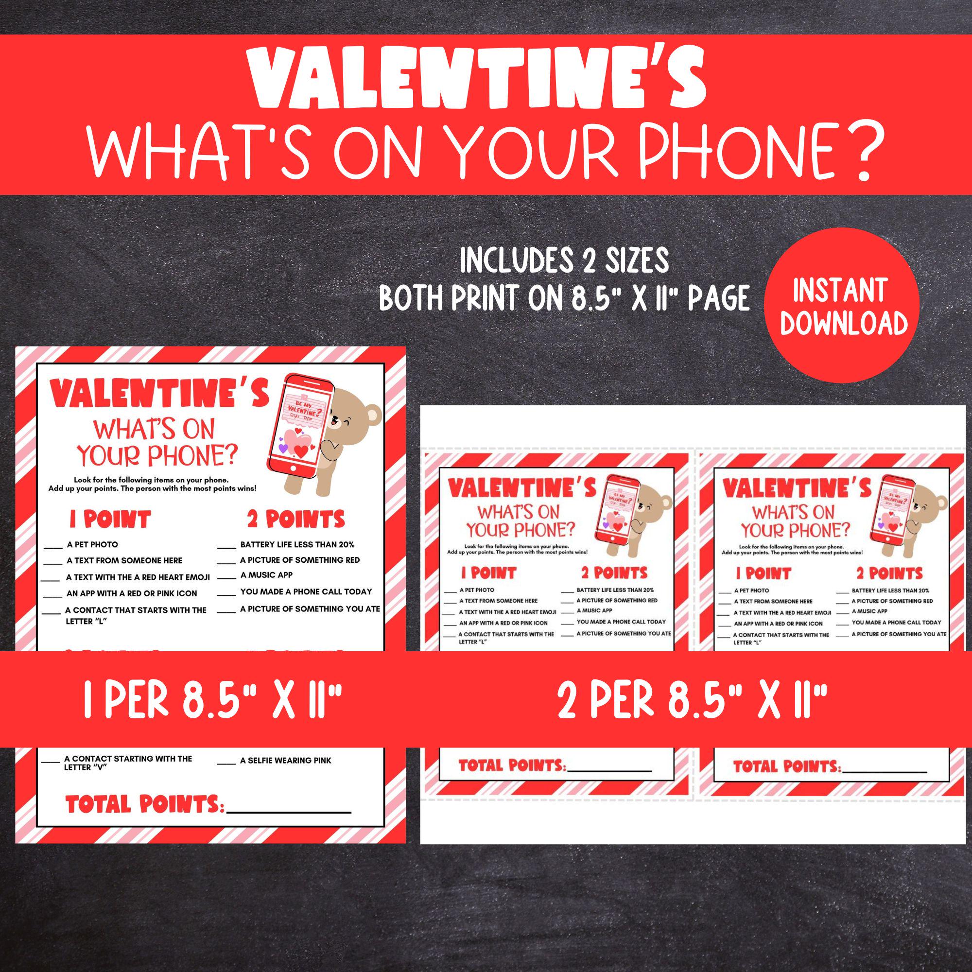Valentine's What's on Your Phone Game, Printable Valentine's Game ...