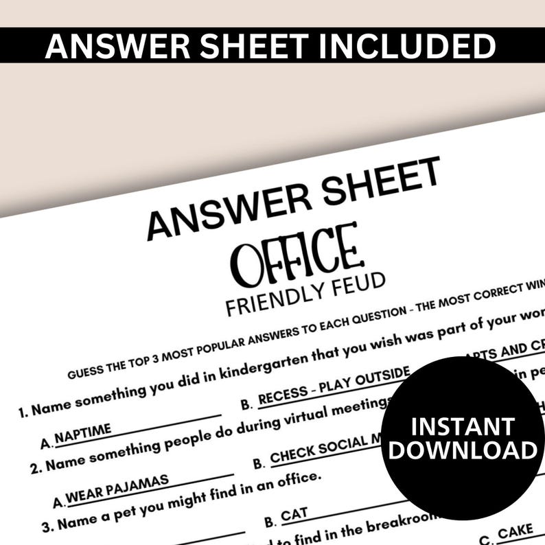 Office Friendly Feud Game, Printable Office Party Game, Easy Friendly ...