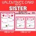 Kids Valentines Card for Sister, Printable Sister Valentines Card ...