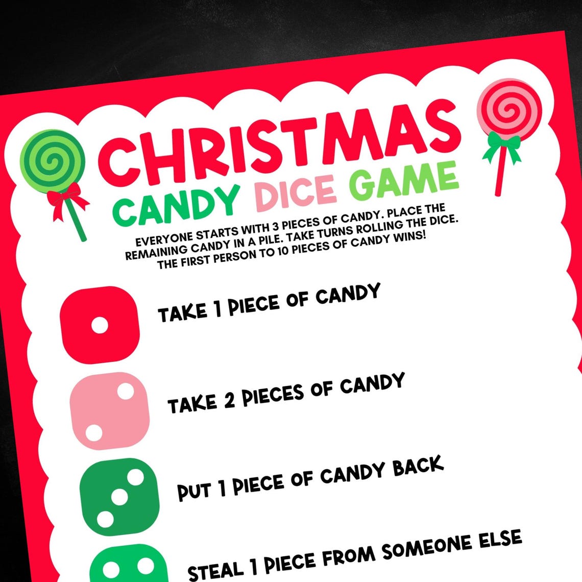 Christmas Candy Dice Game, Printable Holiday Game, Christmas Classroom ...