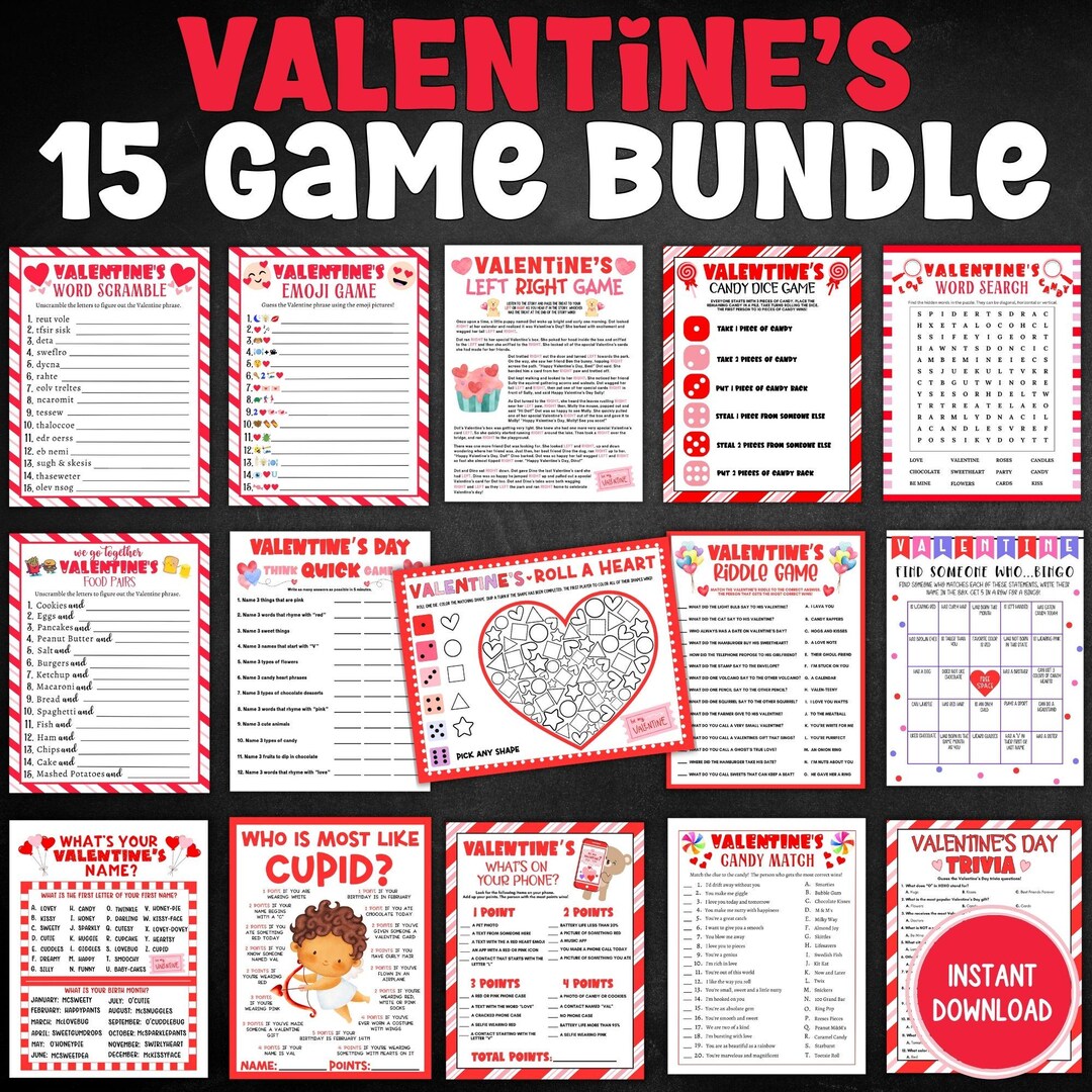 Valentines Day Games, Printable Valentines Game Bundle, Valentines ...