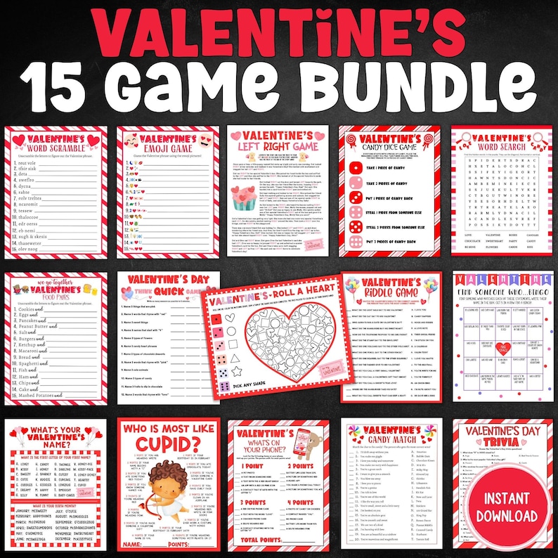 Valentines Day Games, Printable Valentines Game Bundle, Valentines ...