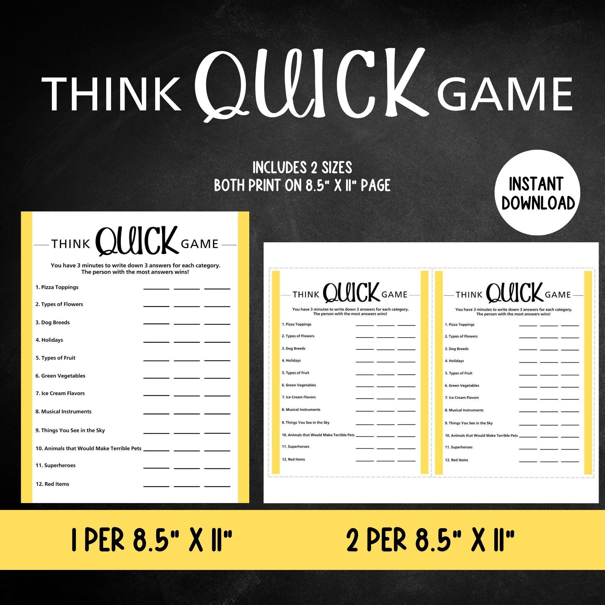 Icebreaker Game, Printable Think Quick Game, Printable Pastel Party ...
