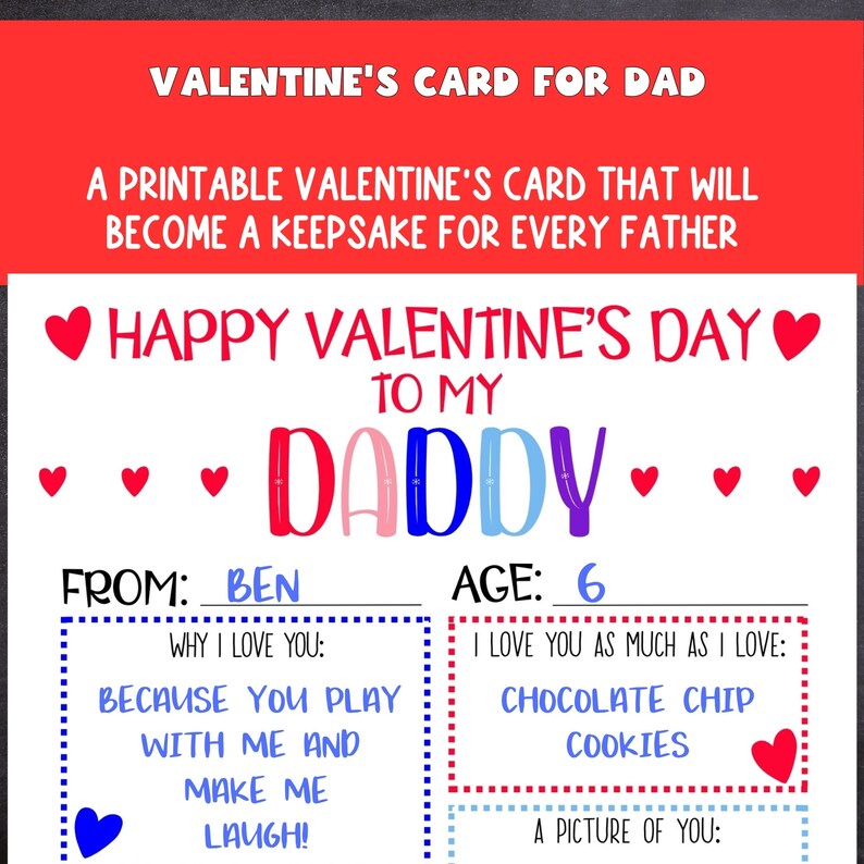 Kids Valentines Card for Daddy, Printable Daddy Valentines Card ...