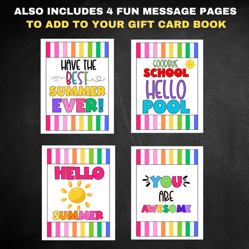 Printable Summer Gift Card Book, Kids Summer Bucket List, End of the ...