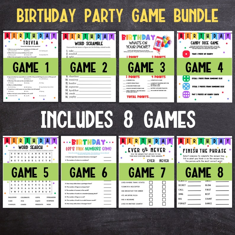 Birthday Party Games, Printable Birthday Game Bundle, Birthday Games ...