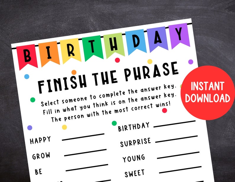 Birthday Game, Printable Birthday Game, Easy Birthday Game for Kids and ...