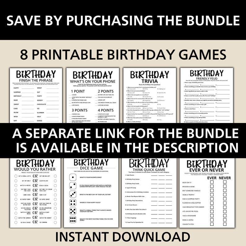 Birthday Game, Printable Would You Rather Game, Easy Party Starter Game ...