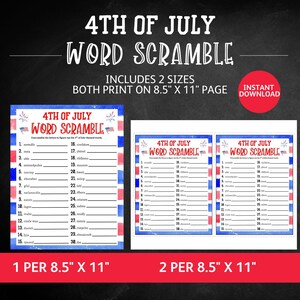 4th of July Word Scramble, Printable July 4th Party Game, Independence ...