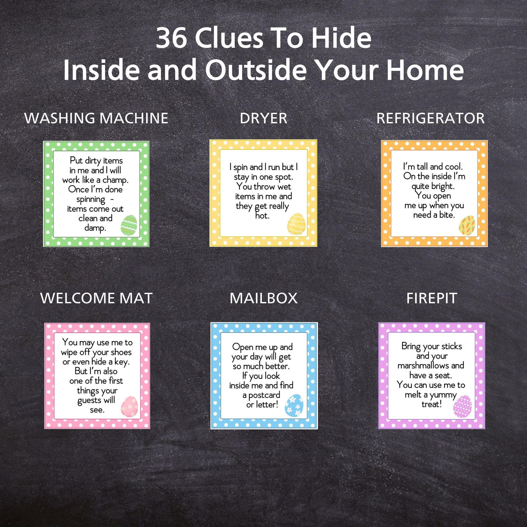 Easter Egg Hunt Clue Cards, Printable Indoor and Outdoor Easter Egg ...