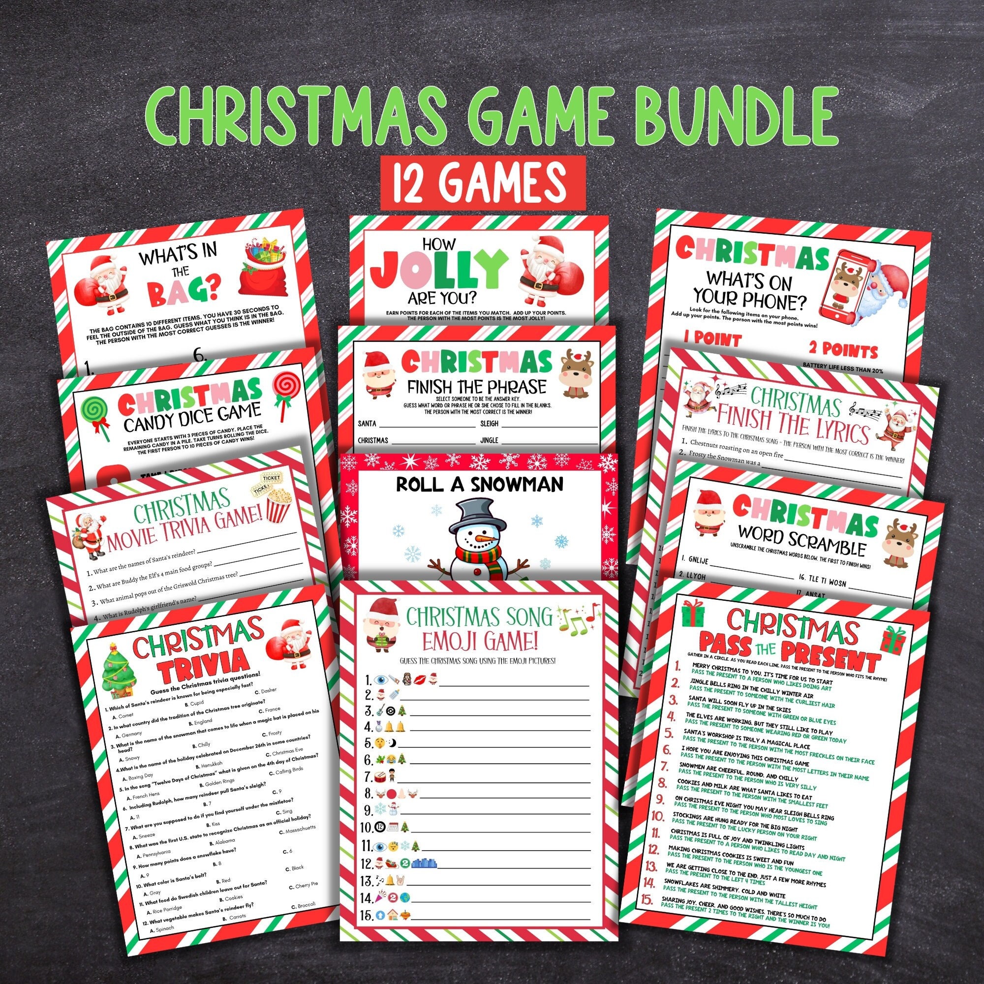 Christmas Game Bundle, Printable Christmas Party Games, Holiday Group ...