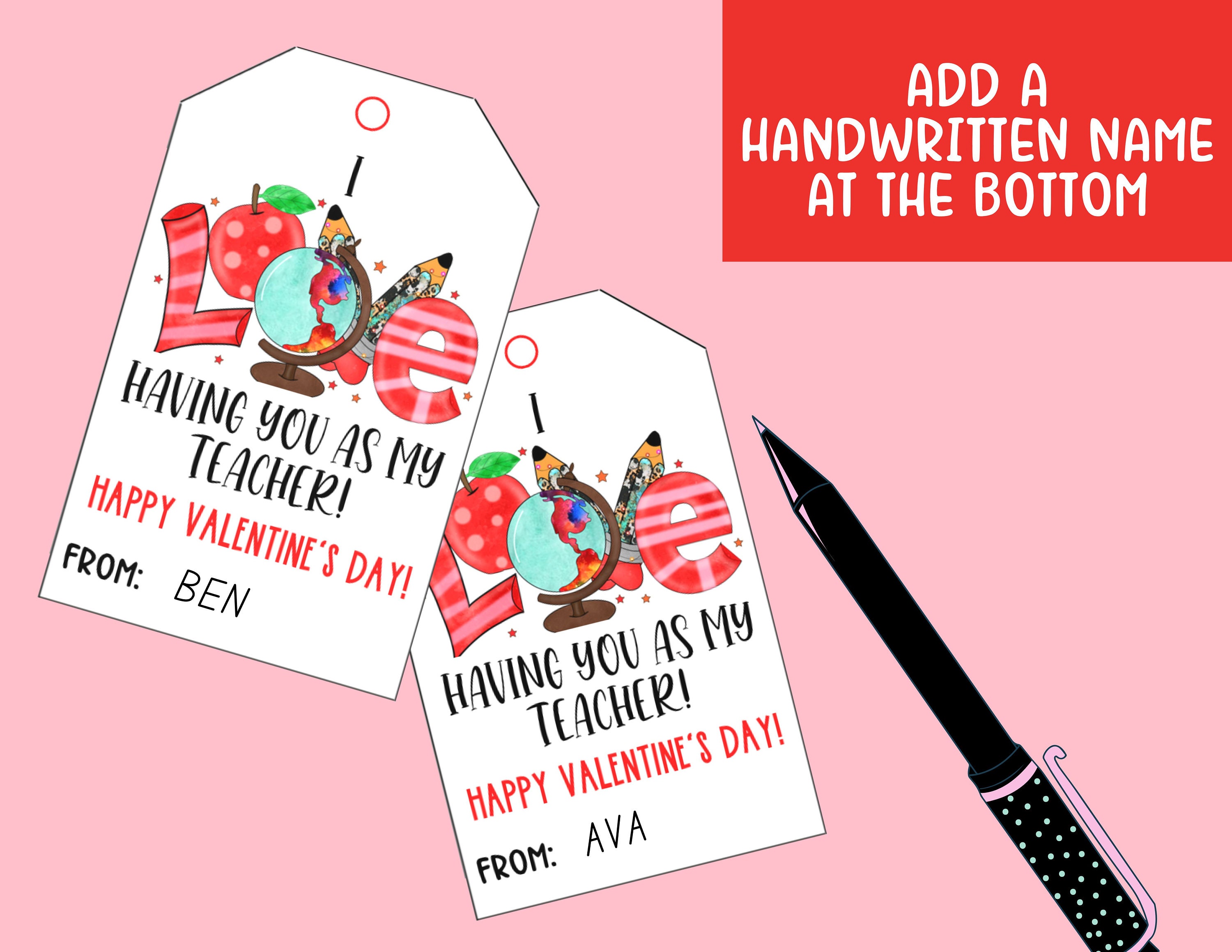Valentines Teacher Gift Tags, Printable Teacher Gift Tags for ...