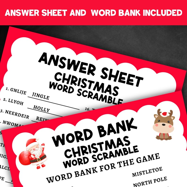 Christmas Word Scramble, Printable Christmas Game, Christmas Party Game ...