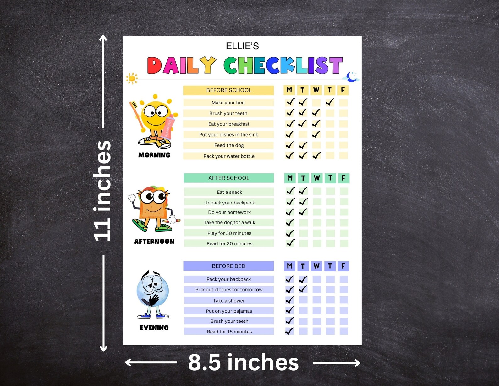 Kids Daily Checklist, Printable and Editable Chore Chart, Personalized ...