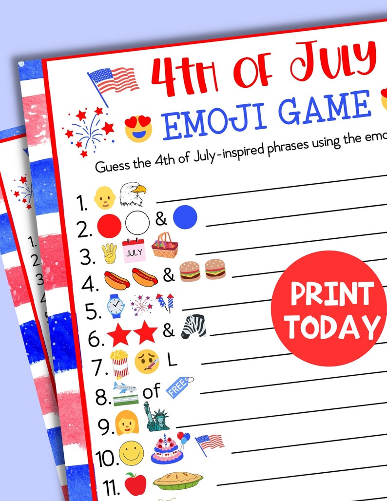 4th of July Emoji Game, Printable July 4th Game, Independence Day Game ...