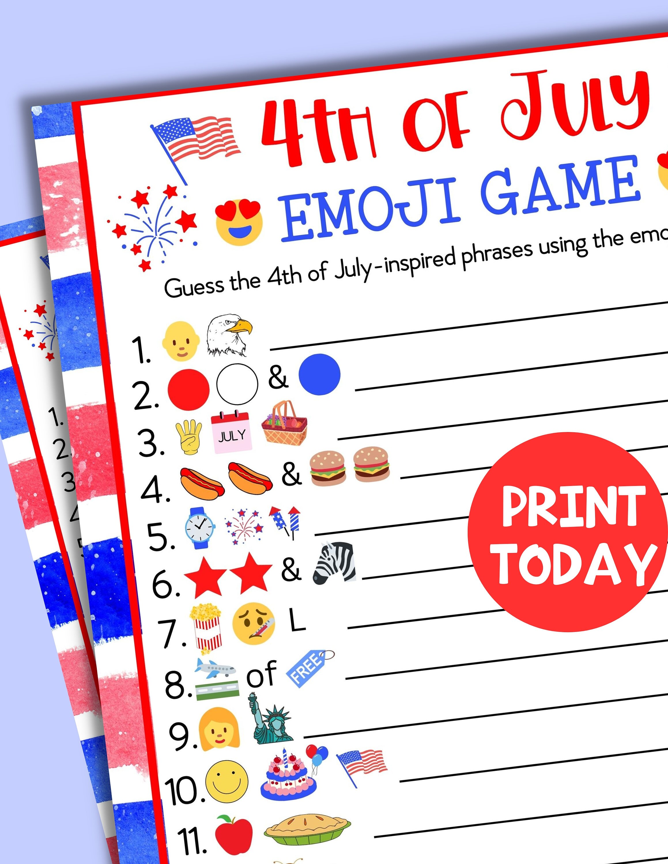 4th of July Emoji Game, Printable July 4th Game, Independence Day Game ...