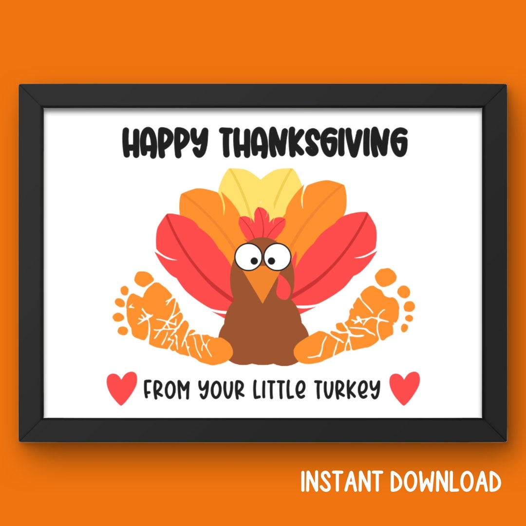 Turkey Footprint Craft, Printable Thanksgiving Kids and Baby Keepsake ...