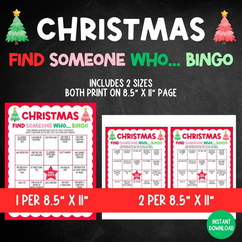Christmas Party Game, Printable Human Bingo Game, Christmas Find ...