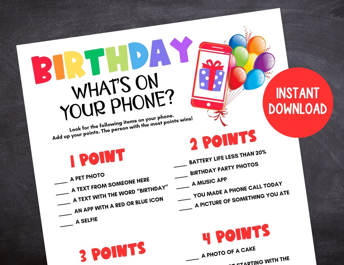 Birthday Party Game, Printable Birthday What's on Your Phone, Birthday ...
