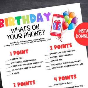 Birthday Party Game, Printable Birthday What's on Your Phone, Birthday ...