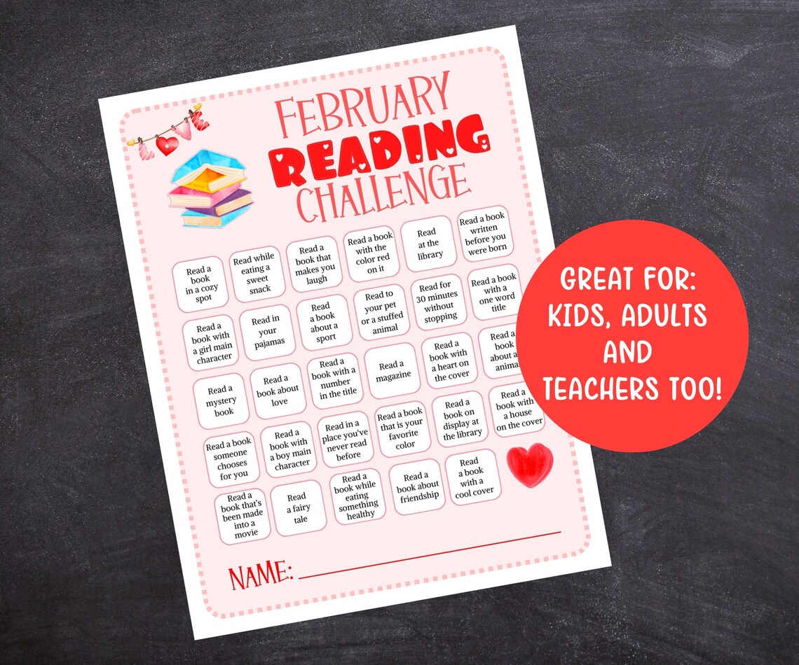 Printable Reading Tracker, February Reading Challenge, Book Planner for ...
