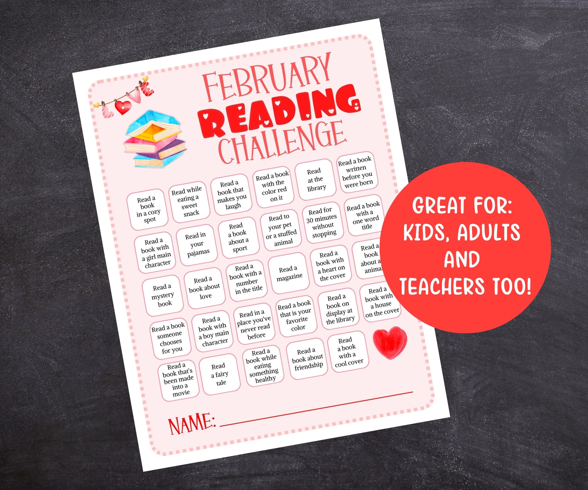 Printable Reading Tracker, February Reading Challenge, Book Planner for ...
