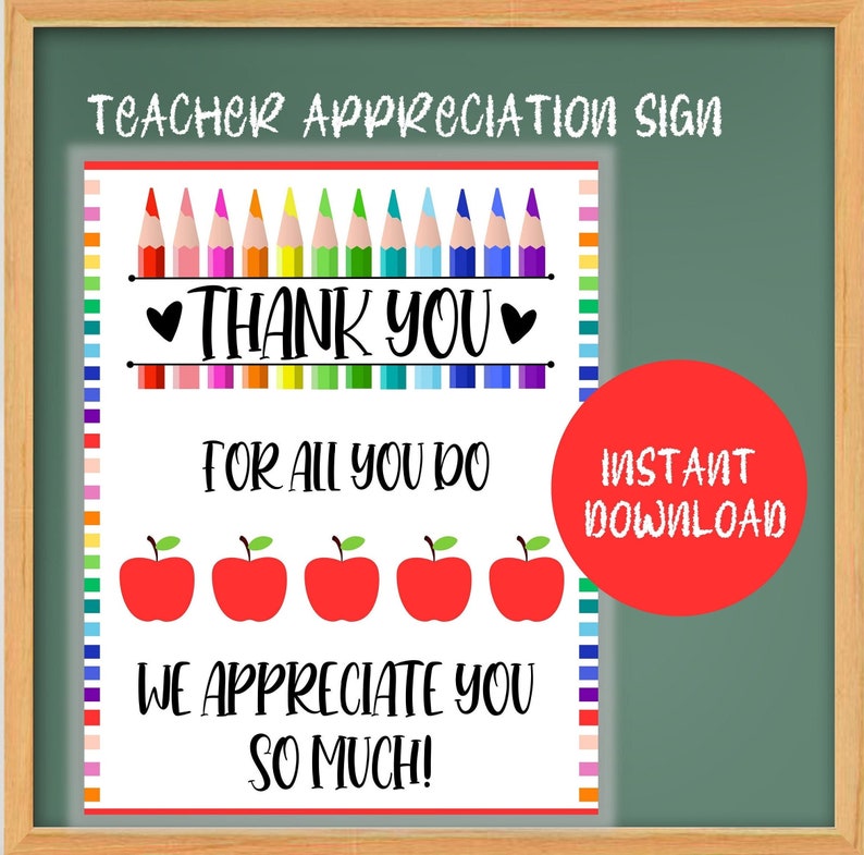 Thank You Teacher Poster, Teacher Appreciation Sign, Printable Thank ...