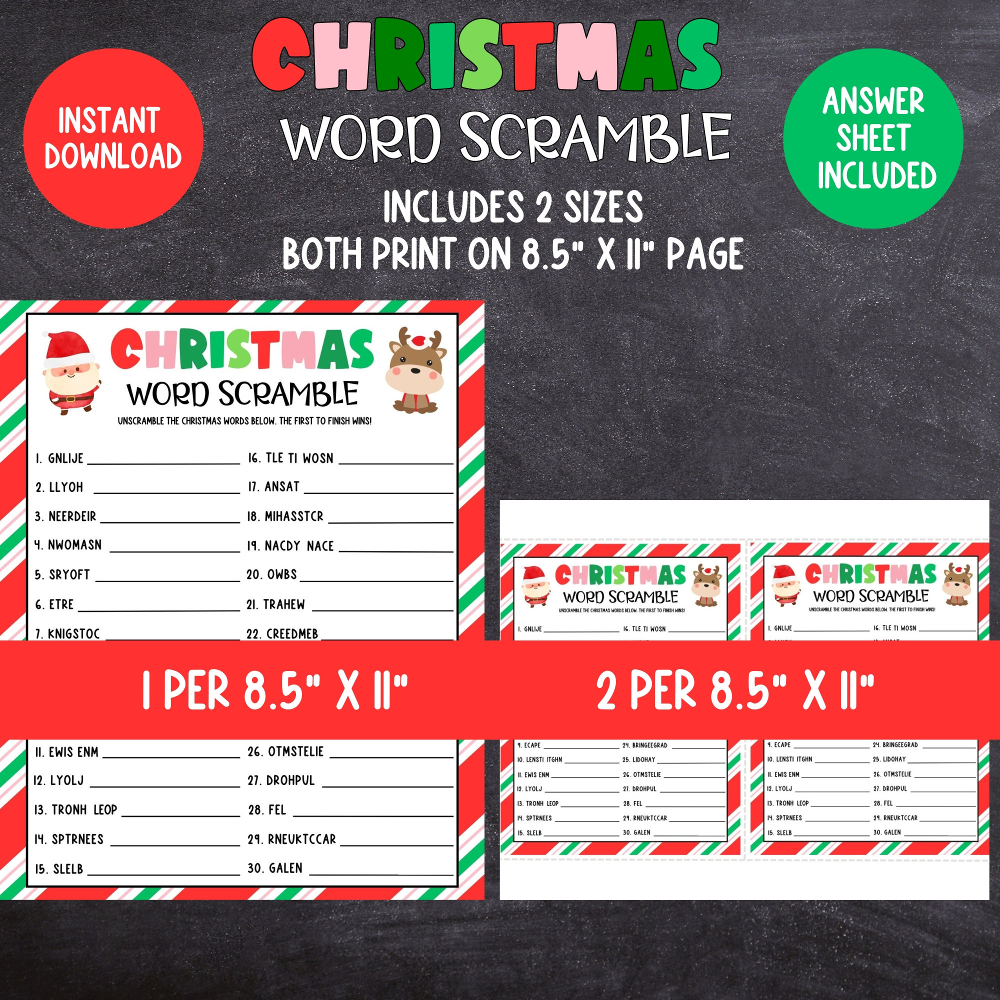 Christmas Word Scramble, Printable Holiday Game, Christmas Party Game ...