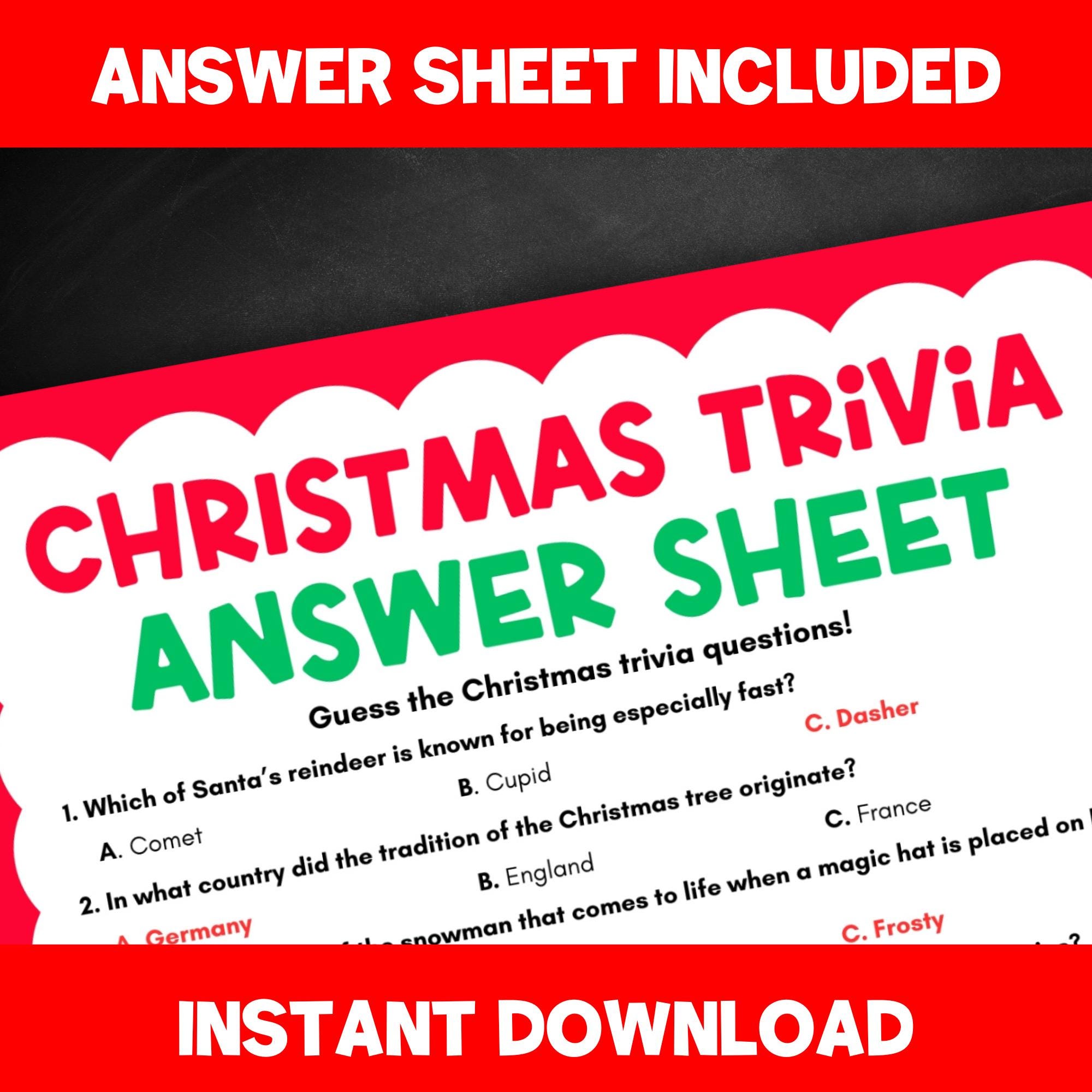 Christmas Trivia Game, Printable Christmas Party Game, Easy Christmas ...