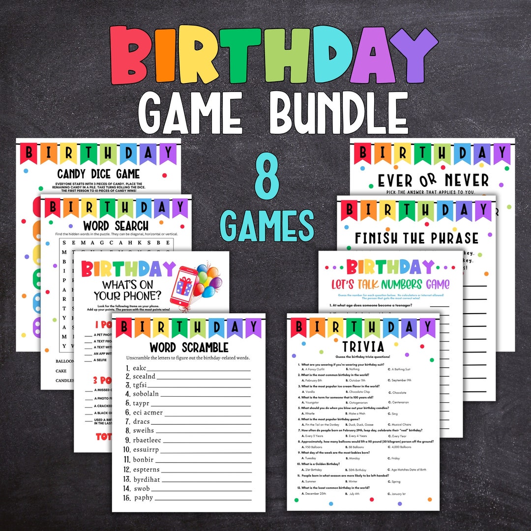 Birthday Party Games, Printable Birthday Game Bundle, Birthday Games ...