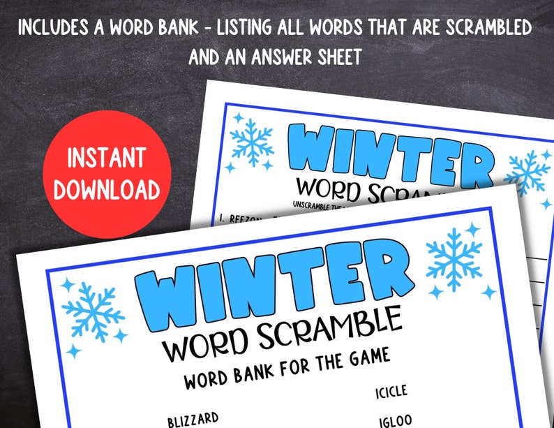 Winter Word Scramble, Printable Game, Winter Party Game, Easy Winter ...